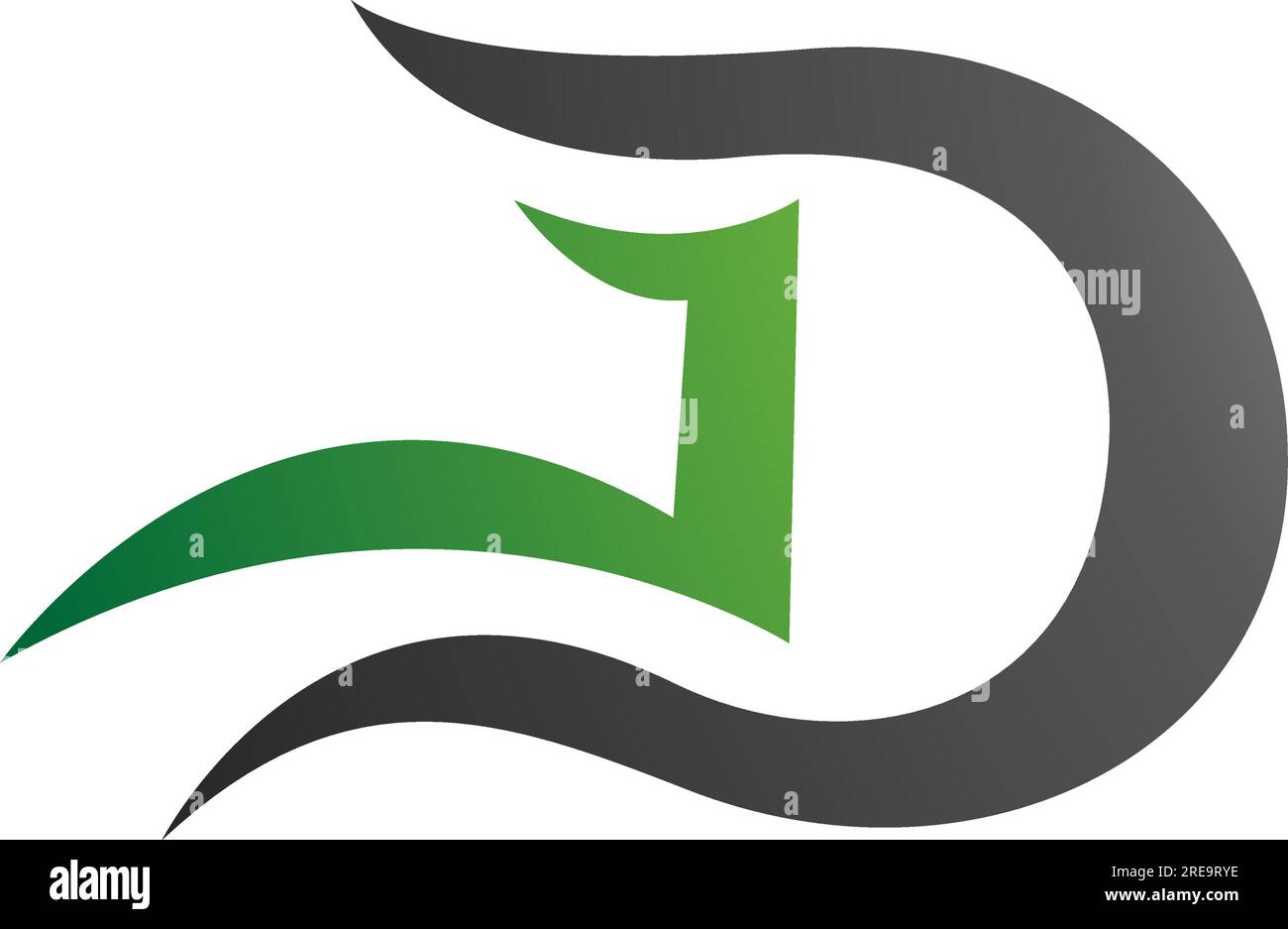 Grey and Green Letter D Icon with Wavy Curves on a White Background ...