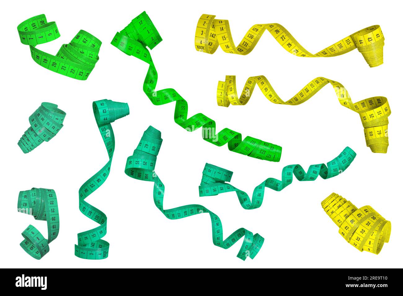 Measuring tape isolated on white background. A large set of measuring ...
