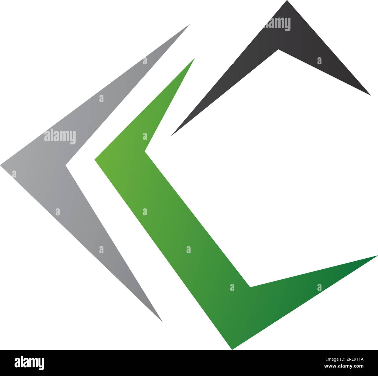 Grey Green and Black Letter C Icon with Pointy Tips on a White ...