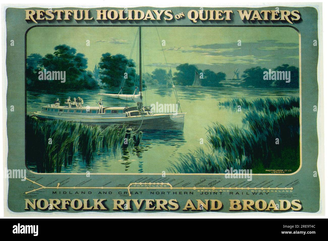 vintage reproduction railway travel posters Stock Photo - Alamy