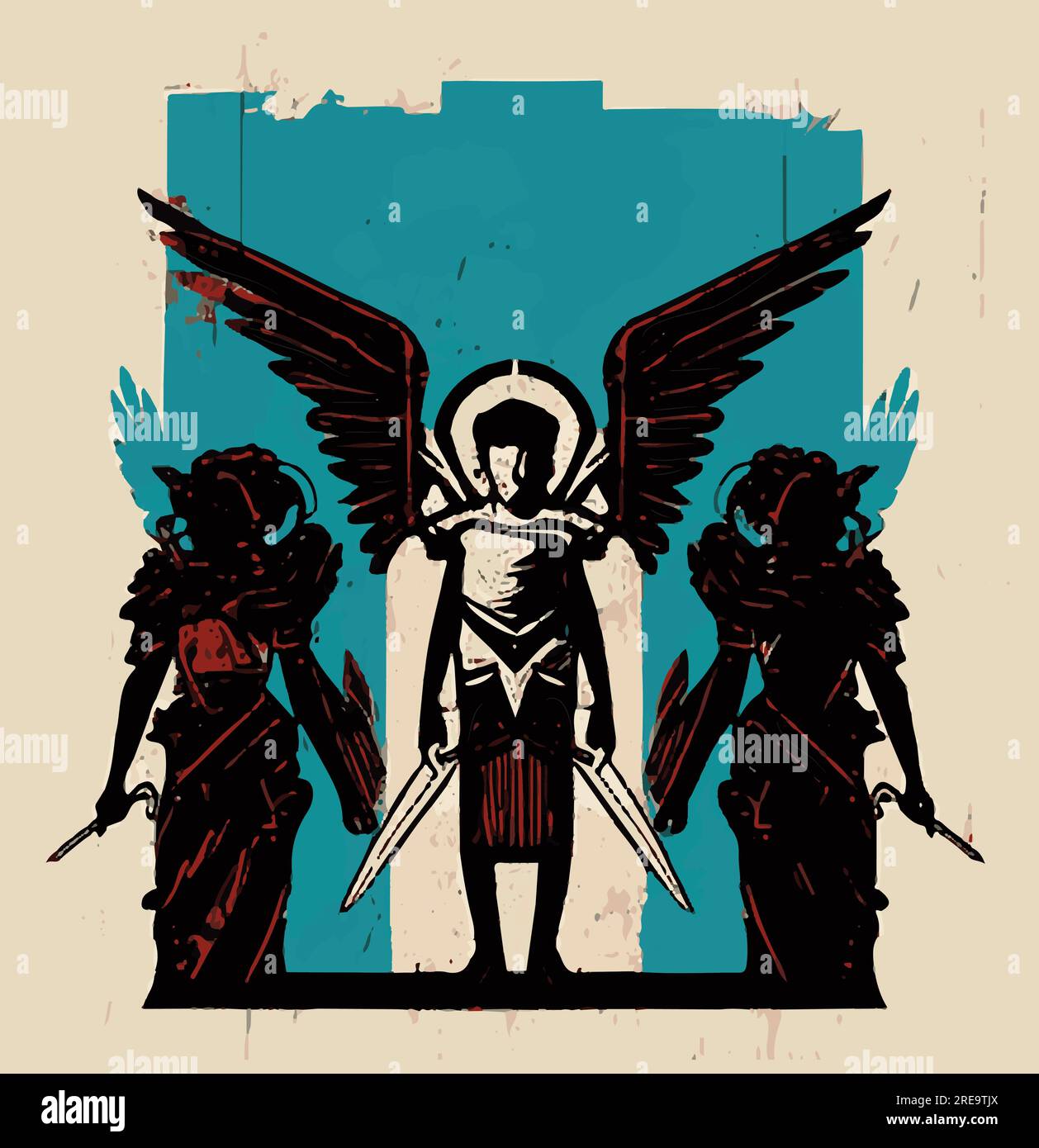 Angels with sword painting Stock Vector Images - Alamy
