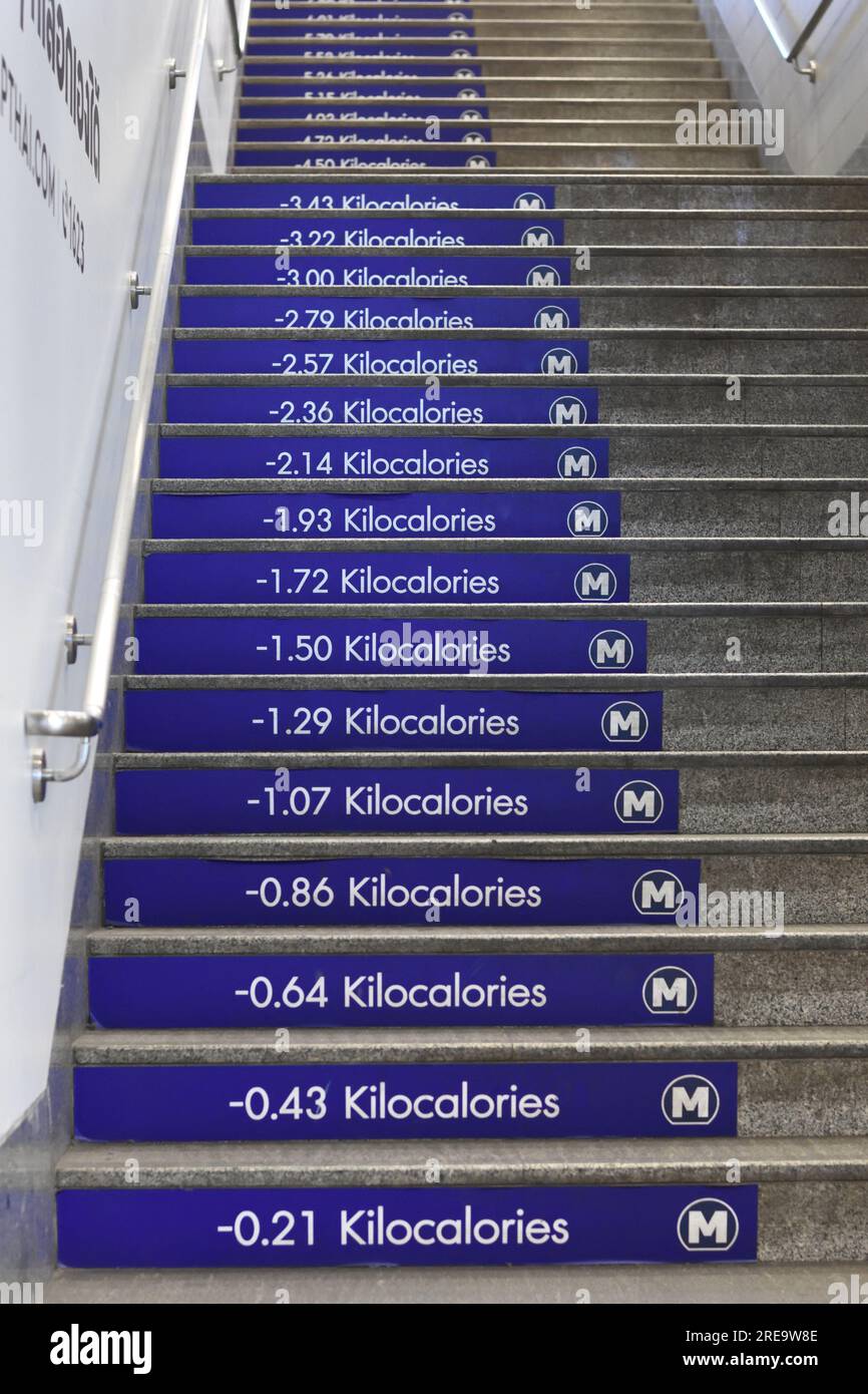 Calorie counting stairs at the MRT station in Bangkok, Thailand Stock ...