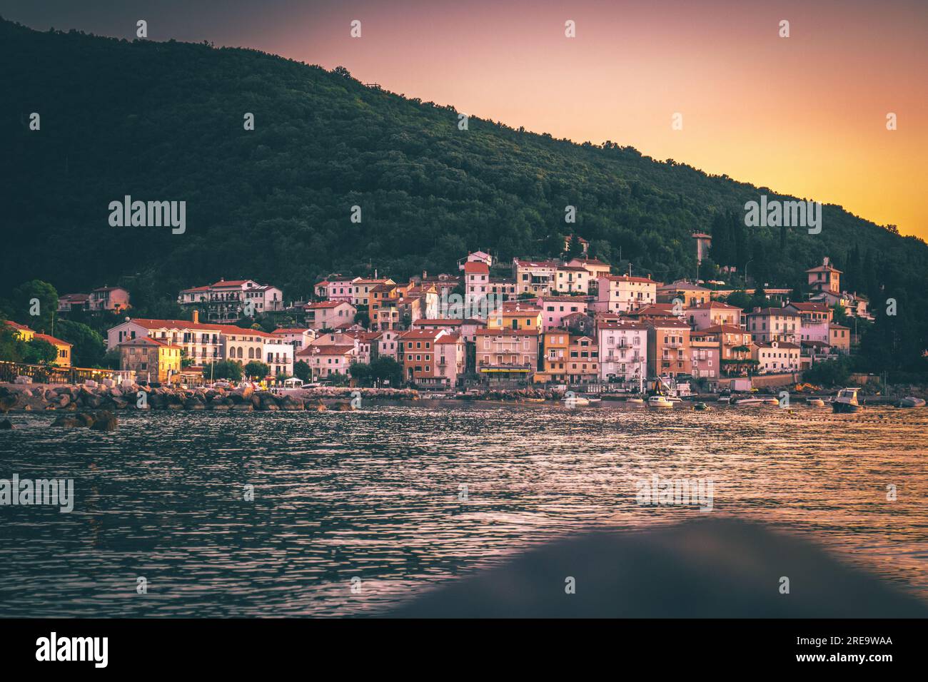 Moscenicka draga Istria in Croatia. Nice sea and beach photo with town ...