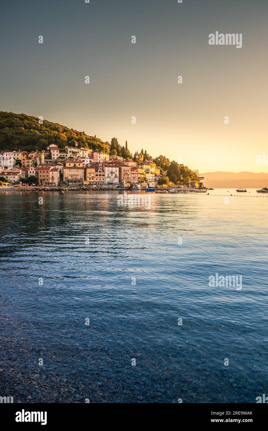 Moscenicka draga Istria in Croatia. Nice sea and beach photo with town ...