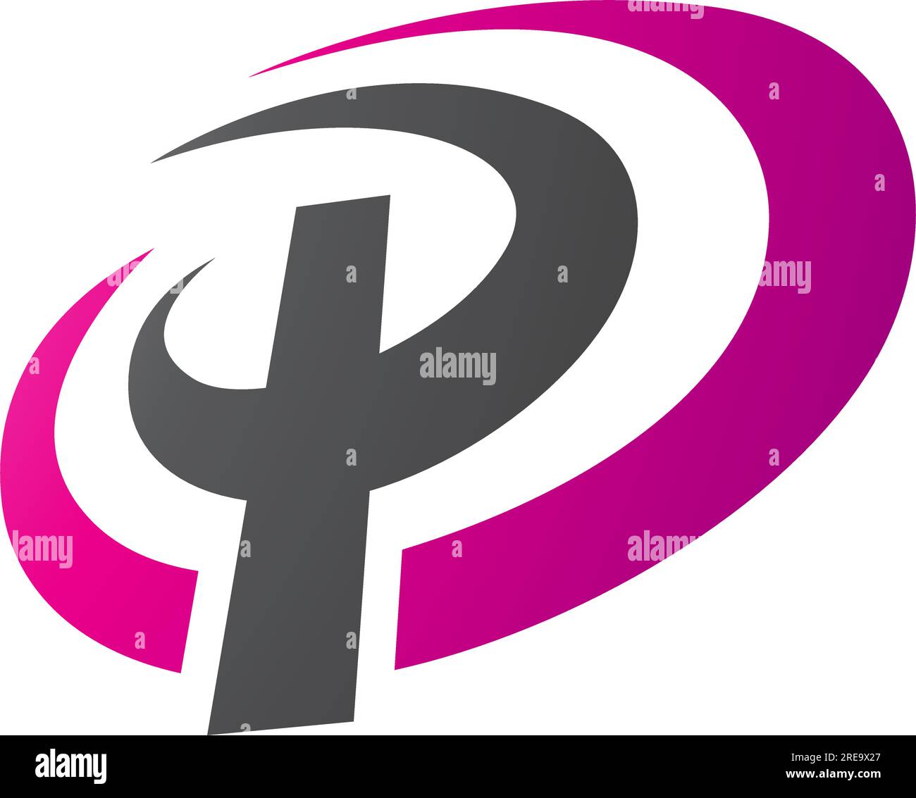Magenta and Black Oval Shaped Letter P Icon on a White Background Stock ...