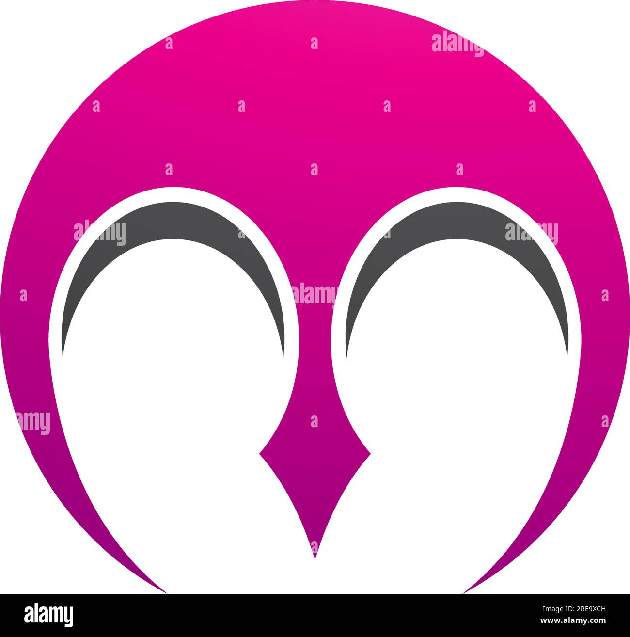 Magenta and Black Round Letter M Icon with Pointy Tips on a White ...