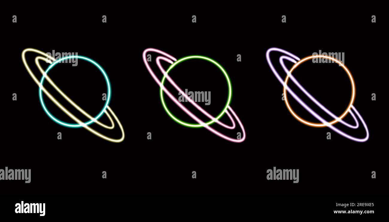 neon planets glowing desktop icon, space neon sticker, neon figure ...