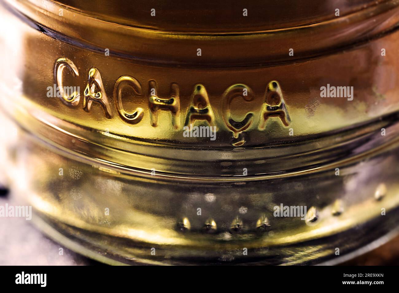 Detail of a bottle of cachaça, a typical Brazilian drink. Brazilian ...