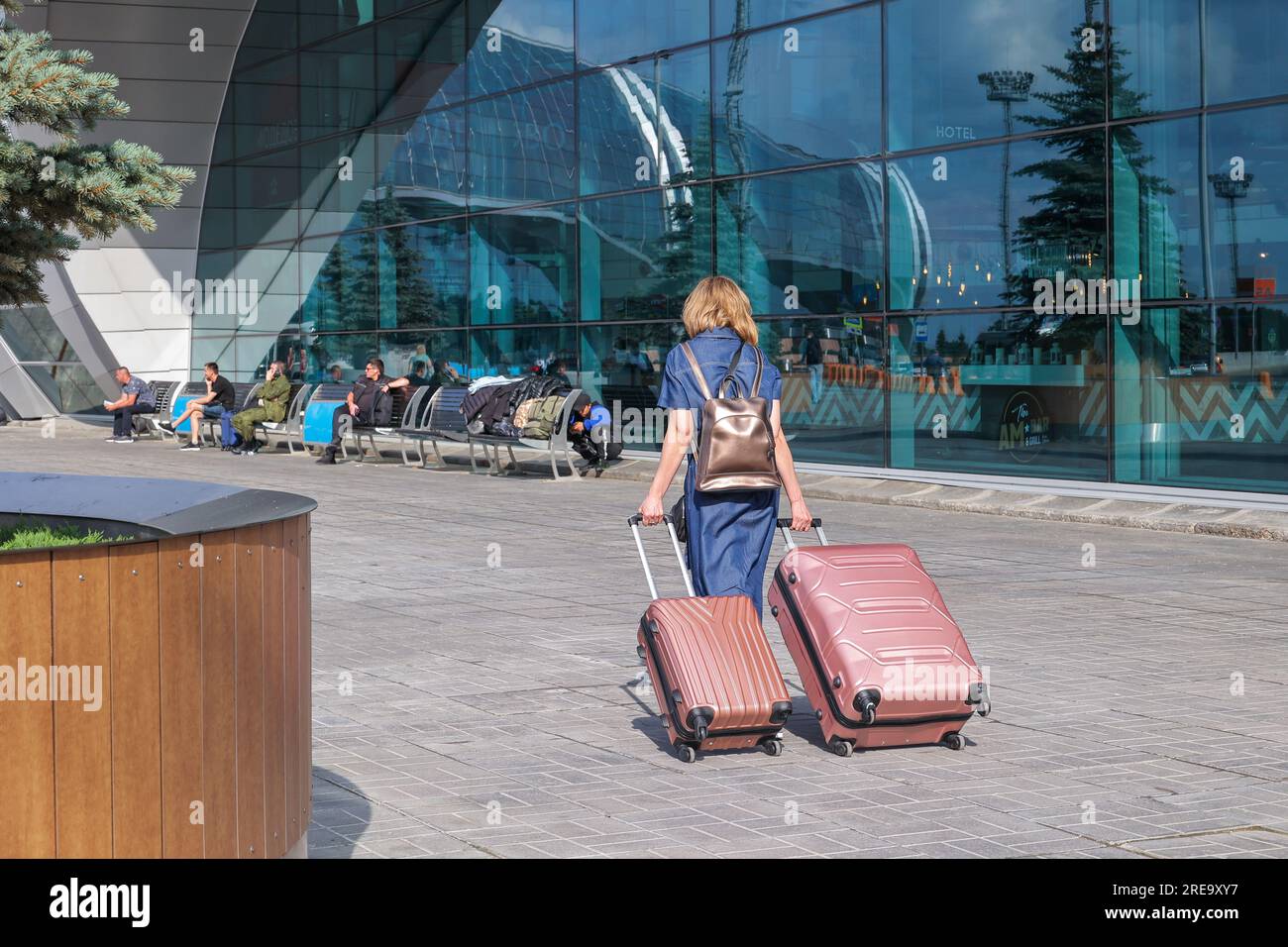 July 25. 2023. Russia. Moscow. Passengers near the new segment of ...