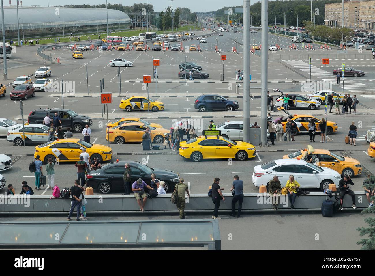 July 25. 2023. Russia. Moscow. Taxi cars near the new segment of ...