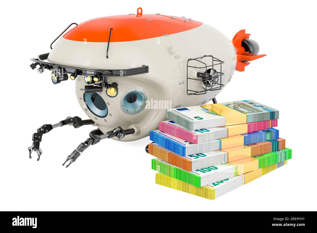 Bathyscaphe with euro packs. 3D rendering isolated on white background ...