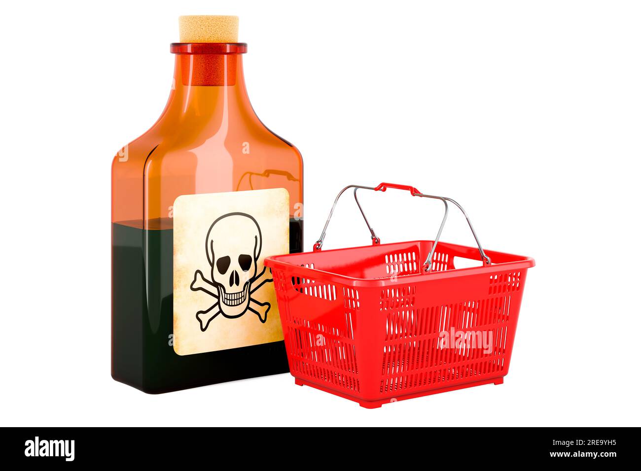 Poison bottle with shopping basket, 3D rendering isolated on white ...
