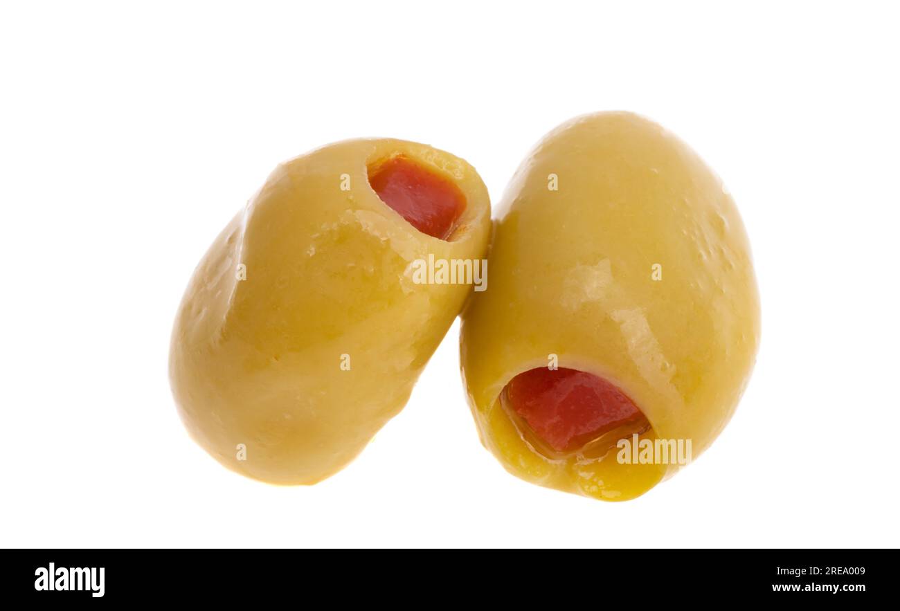 olives stuffed with pepper isolated on white background Stock Photo - Alamy