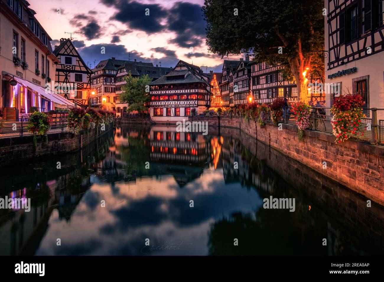 Enchanting Strasbourg: Timber-frame houses at dusk, capturing the ...