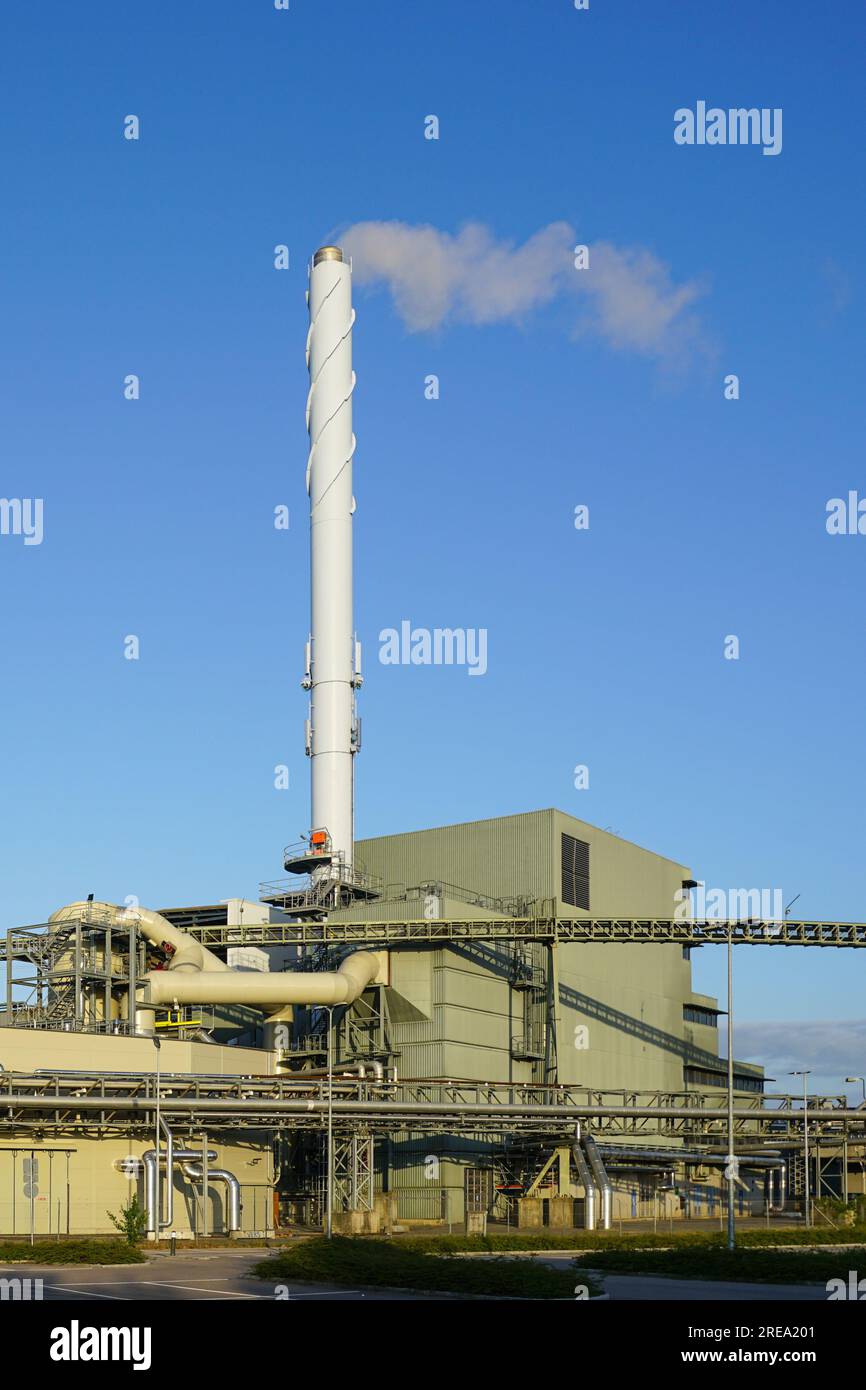 External view of equipment of large modern biomass co-generation power ...