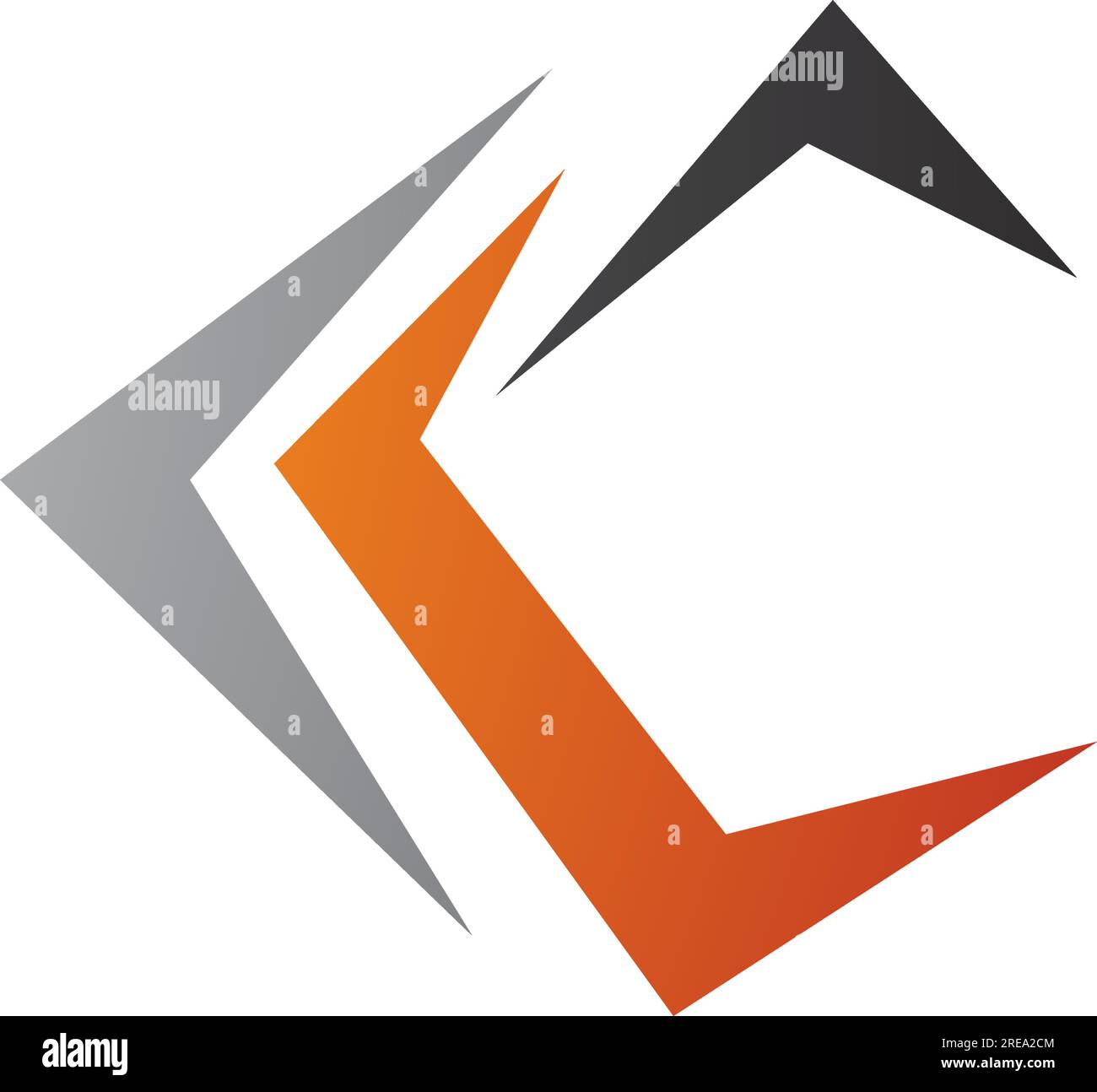 Grey Orange and Black Letter C Icon with Pointy Tips on a White ...