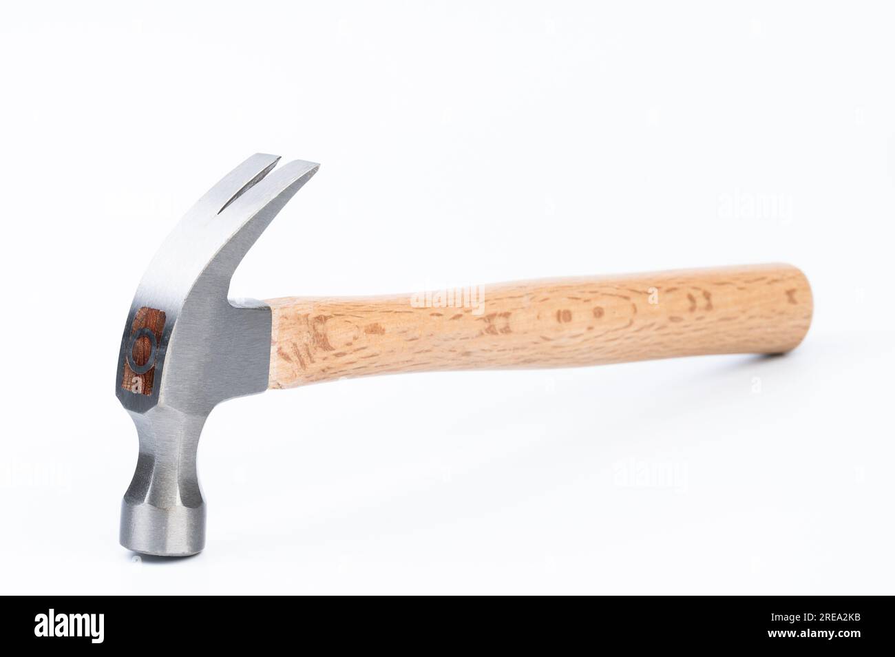 Simple hammer with wooden handle perspective view isolated on white studio background Stock ...
