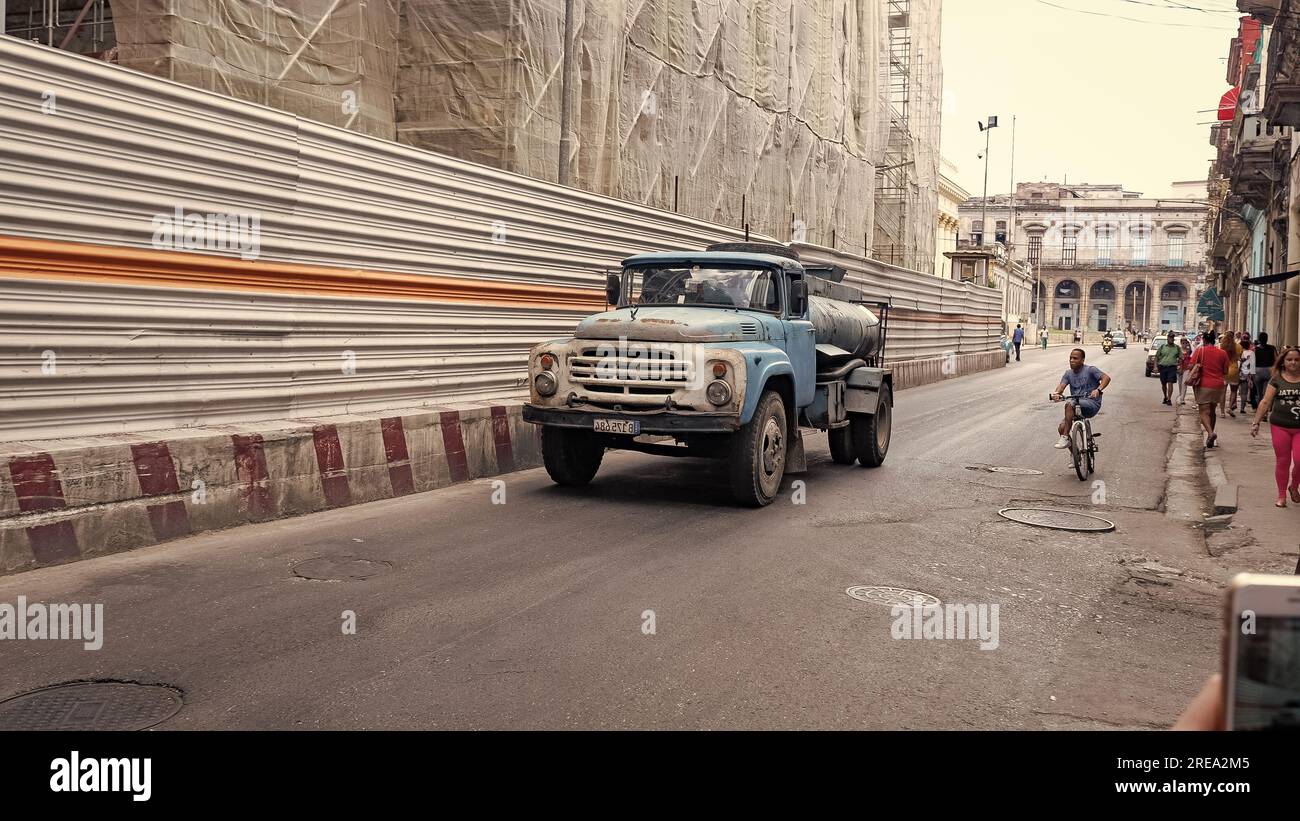 Havana, Cuba - May 02, 2019: soviet ZiL 130 truck on the road Stock ...