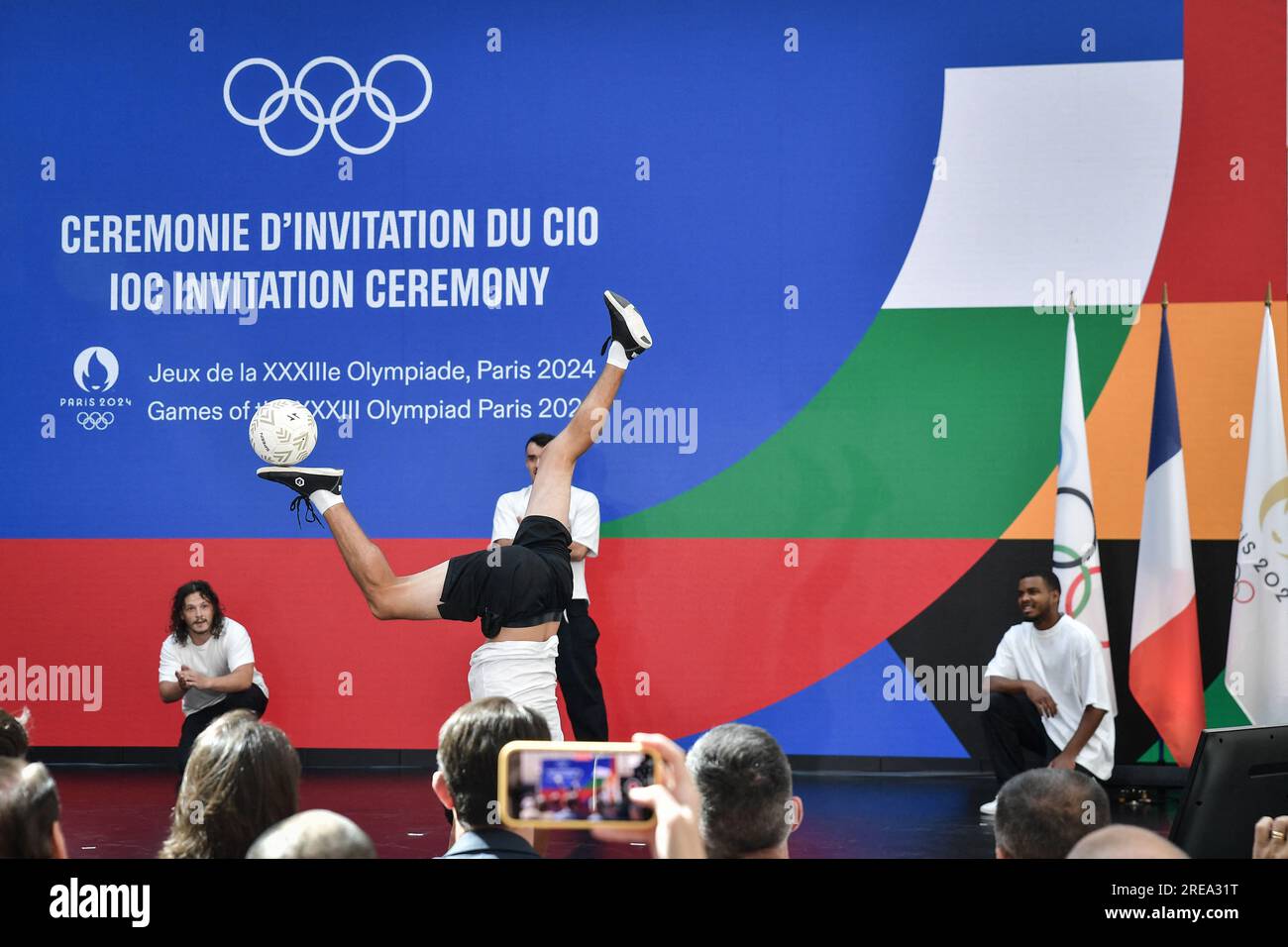 Paris, France. 26th July, 2023. A breakdance crew performs during the ...