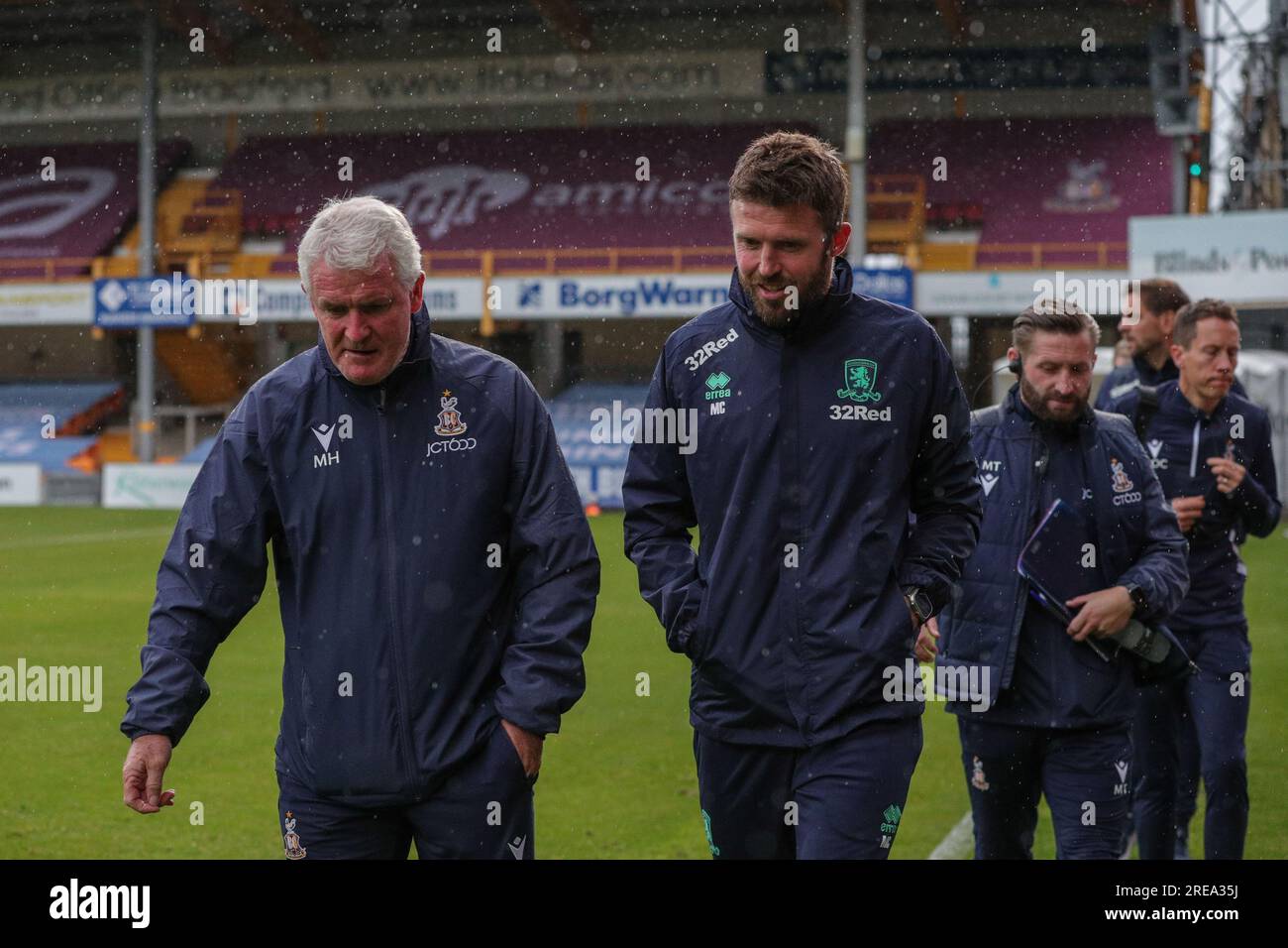 Michael Carrick manager of Middlesbrough speaks with Mark Hughes ...