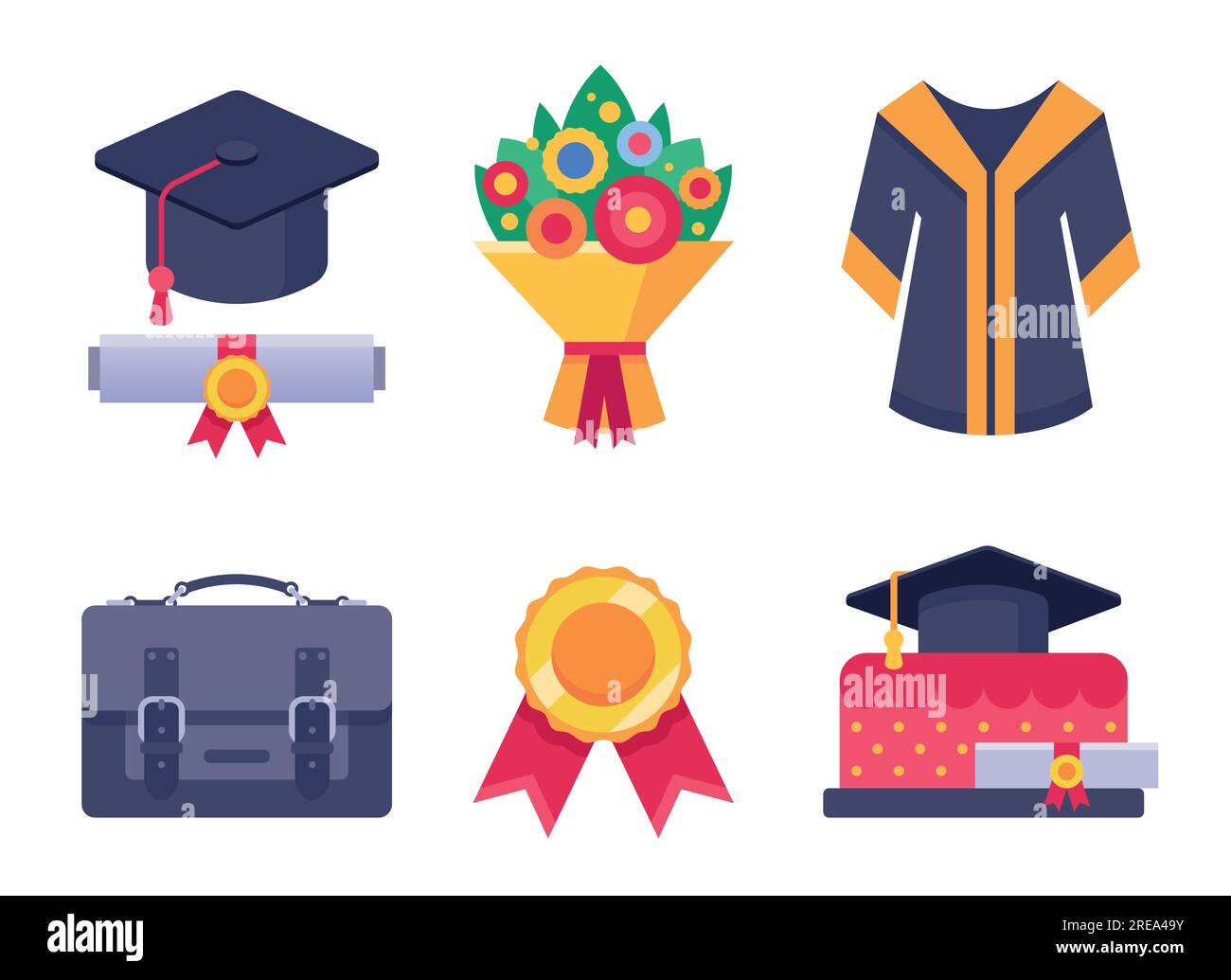 Graduation day icons. College or school graduate students accessories ...