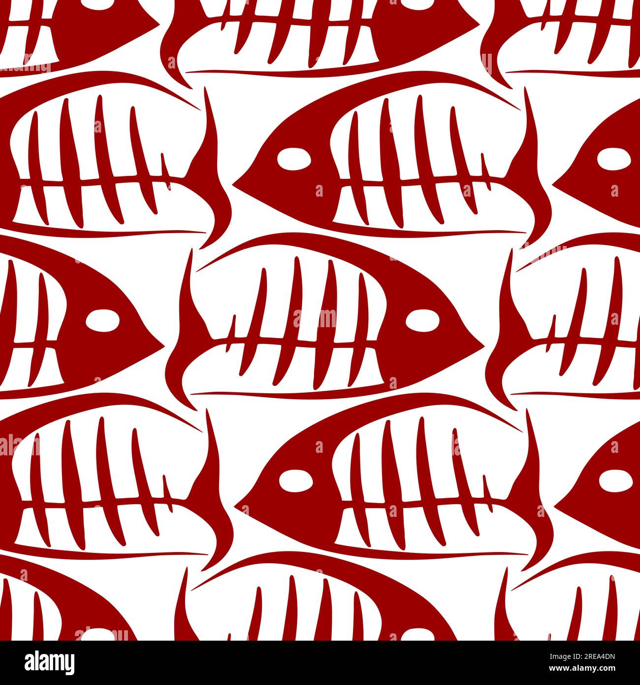 graphic red and white fish skeletons seamless pattern, texture ...
