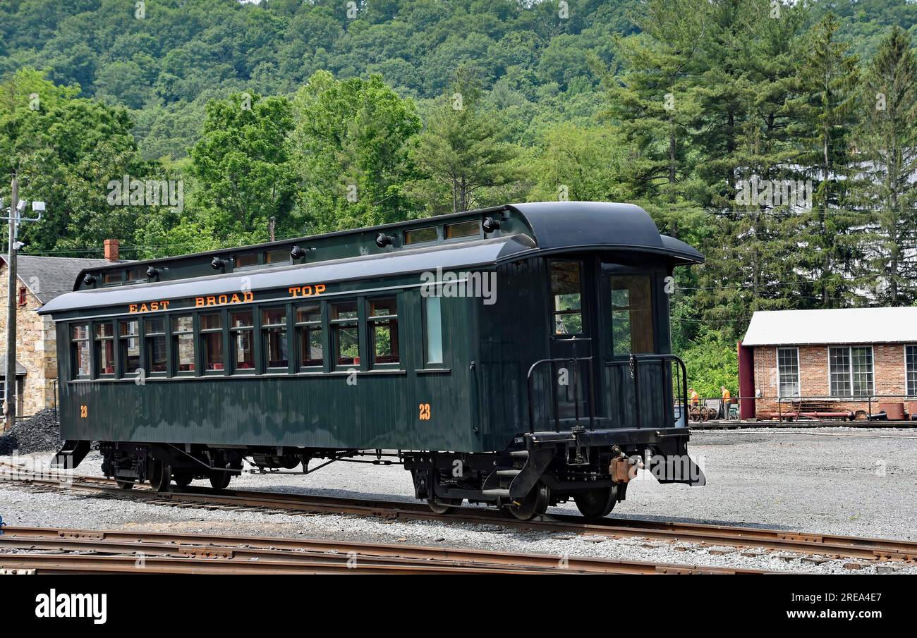 East Broad Top Railroad narrow gauge passenger coach #23 at Rockhill Furnace, PA Stock Photo - Alamy