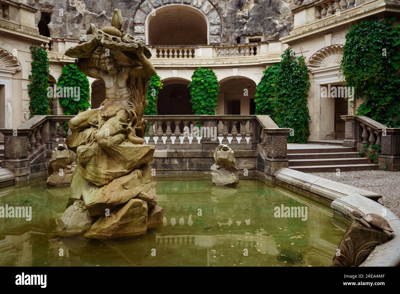 Statue of Neptune, Grotta fountain in Grebovka, Havlicek Gardens ...
