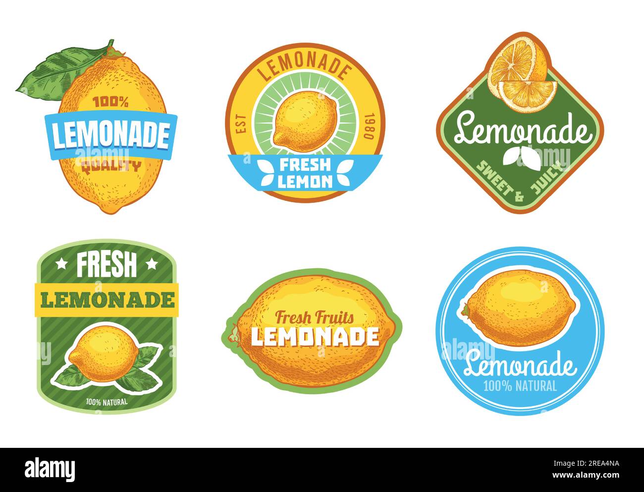 Lemonade labels. Tags forfresh drinks with citrus and greeen leaf ...