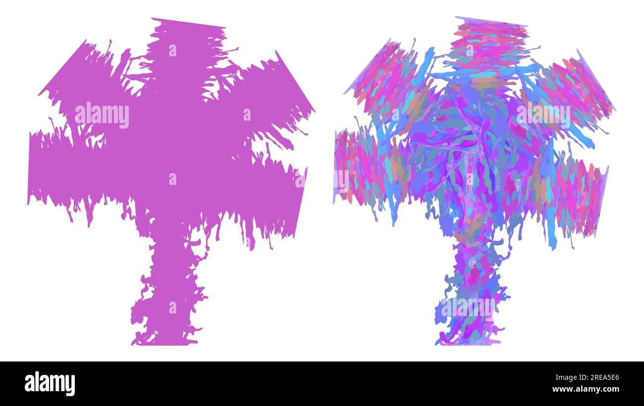 Pink purple tree from paint strokes a silhouette of a tree. Abstraction ...
