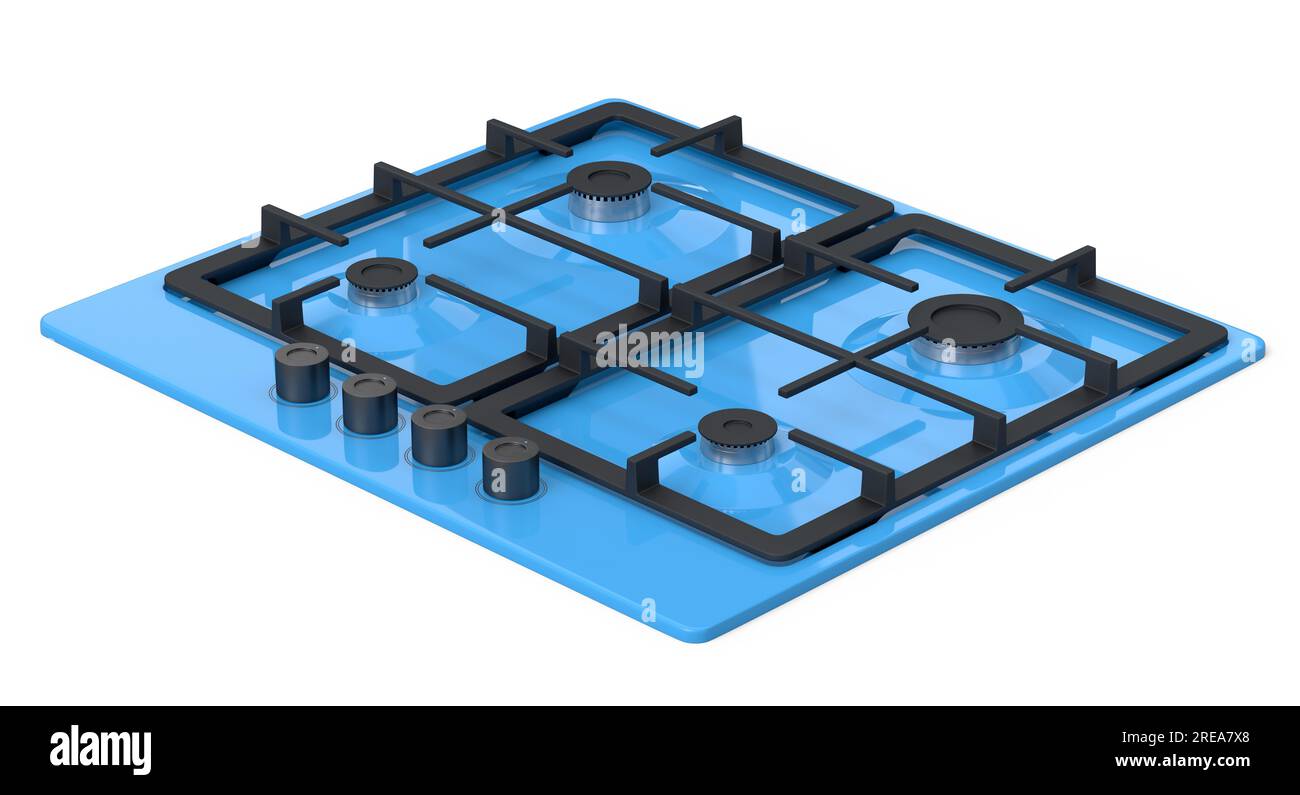 Kitchen electric stove or gas cooker with burning flames of propane gas ...