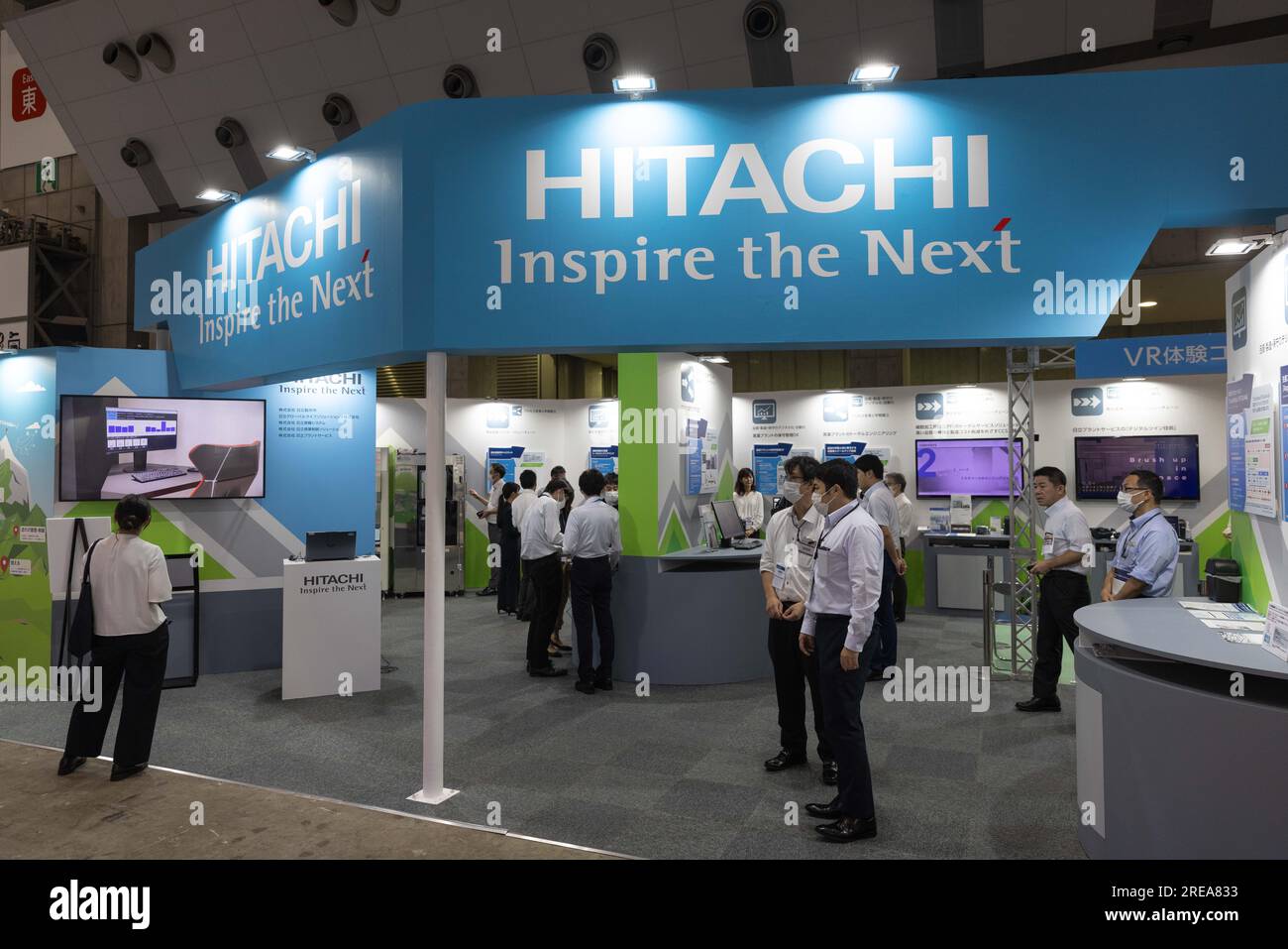 View of the Hitachi exhibition booth at 25th Interphex in Tokyo. On July 6th 2023, the 25th ...