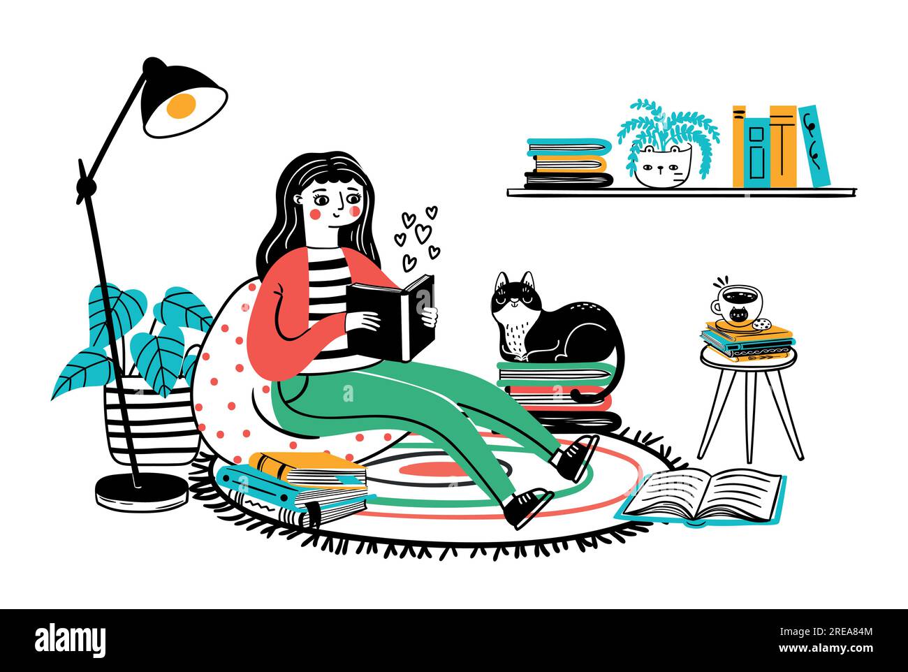 Woman reads in chair. Happy relaxed girl reading book in cozy armchair ...