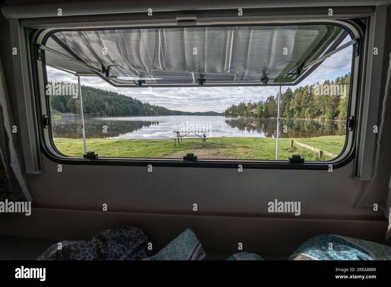 campsite camping caravan by lake Ragnerudssjoen in Dalsland Sweden ...