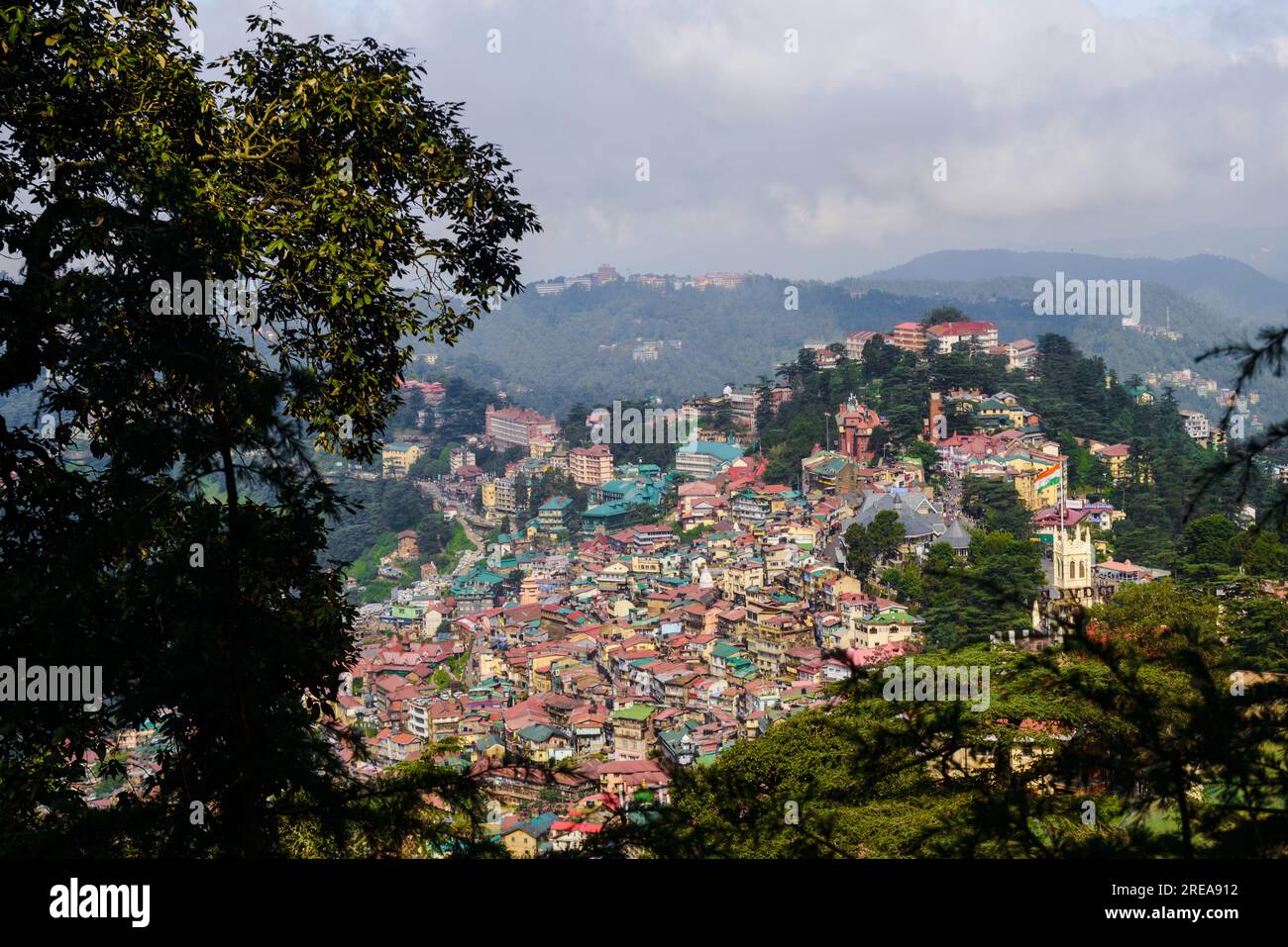 Skyline Shimla city in Himachal Pradesh, India. Natural beauty of ...