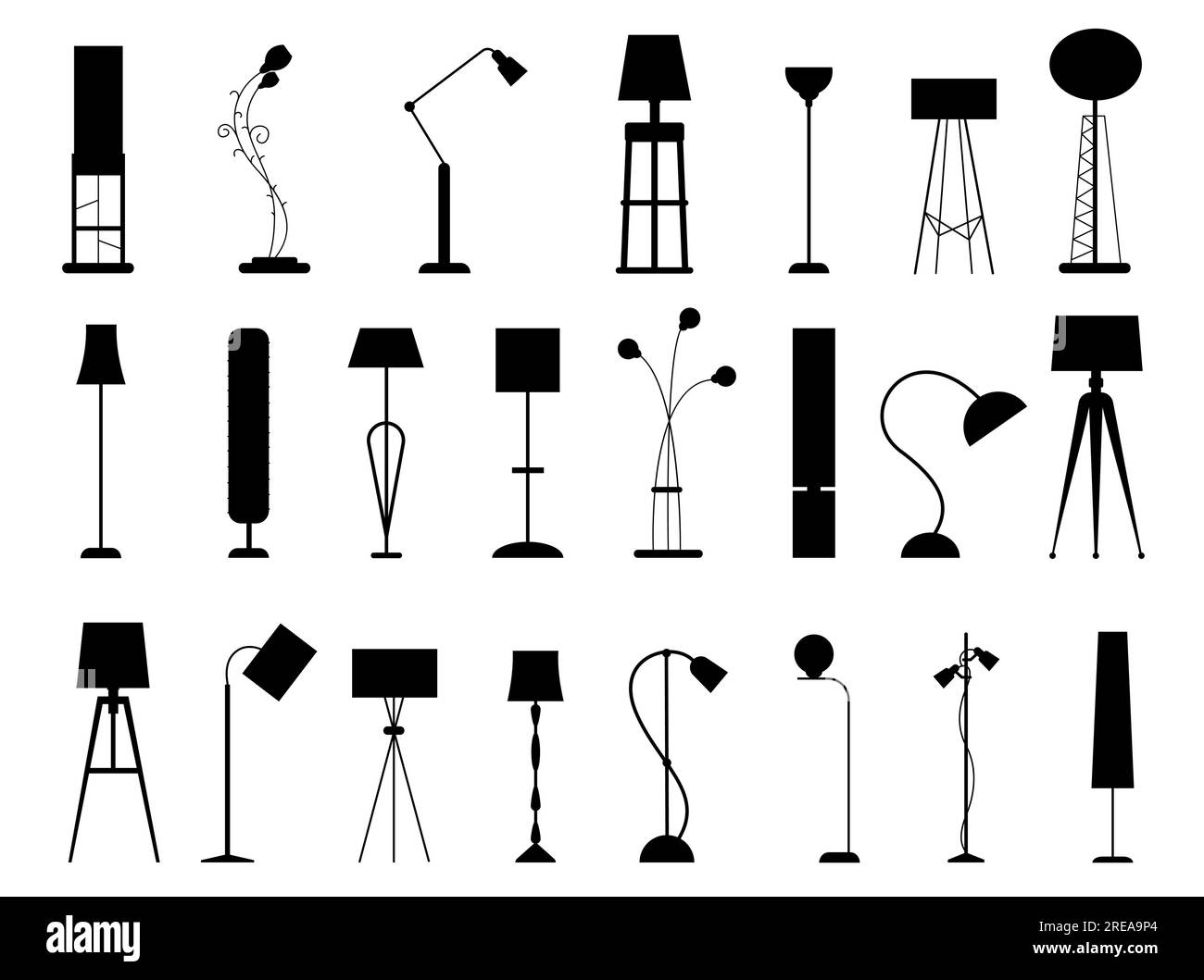 Floor lamp silhouettes. Modern light furniture, office and home ...