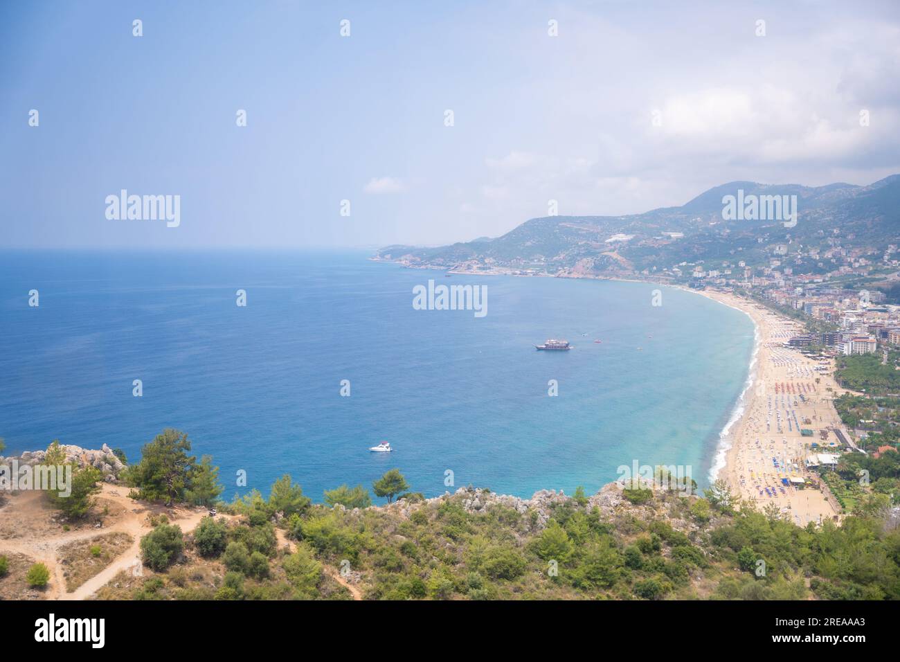 Aerial view of Cleopatra beach from mountain on blue sea background in ...