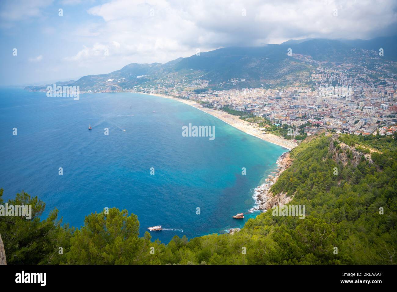 Aerial view of Cleopatra Beach from Alanya Castle, Turkey Stock Photo ...