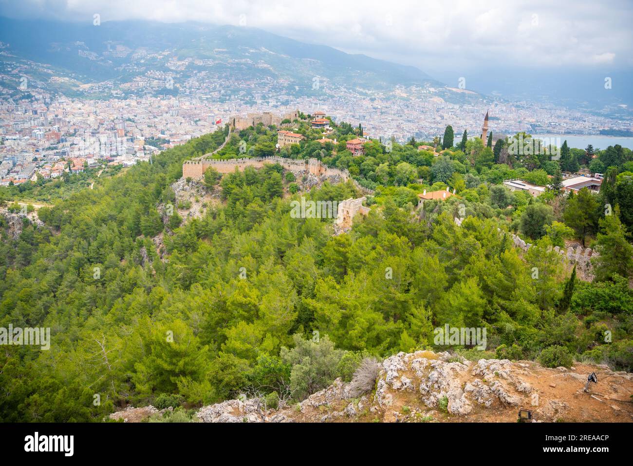 Aerial view of Alanya medieval castle in Alanya, Antalya region, Turkey ...
