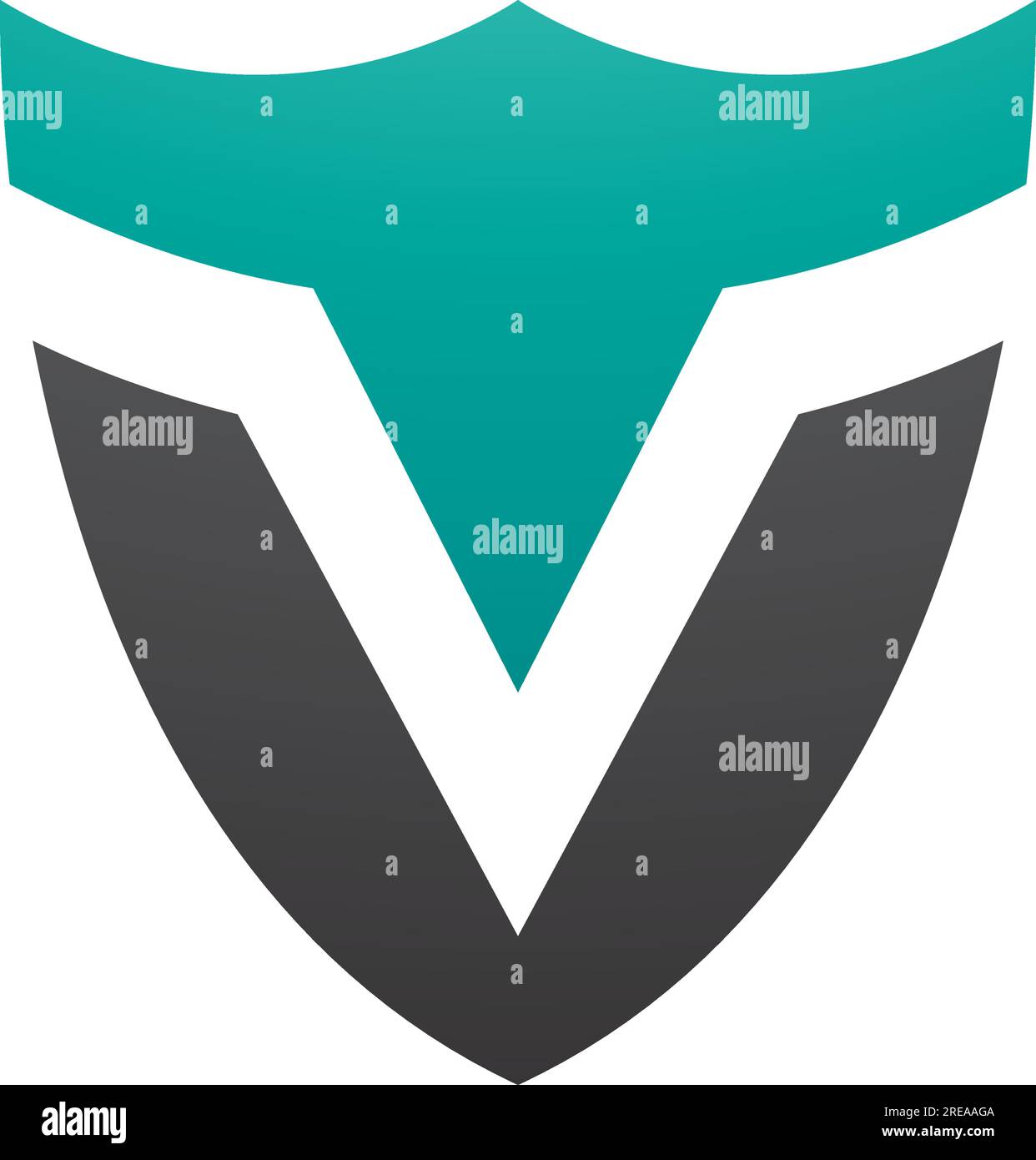 Persian Green and Black Shield Shaped Letter V Icon on a White ...