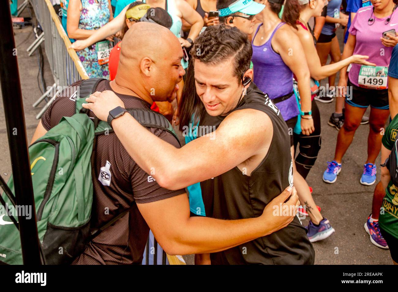 Costa Mesa, California, USA. 5th Aug, 2018. A runner gets an ...