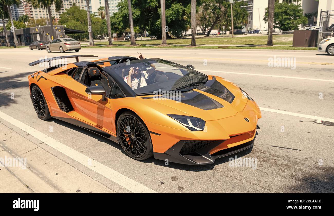 Miami Beach, Florida USA - April 15, 2021: orange Lamborghini Aventador ...