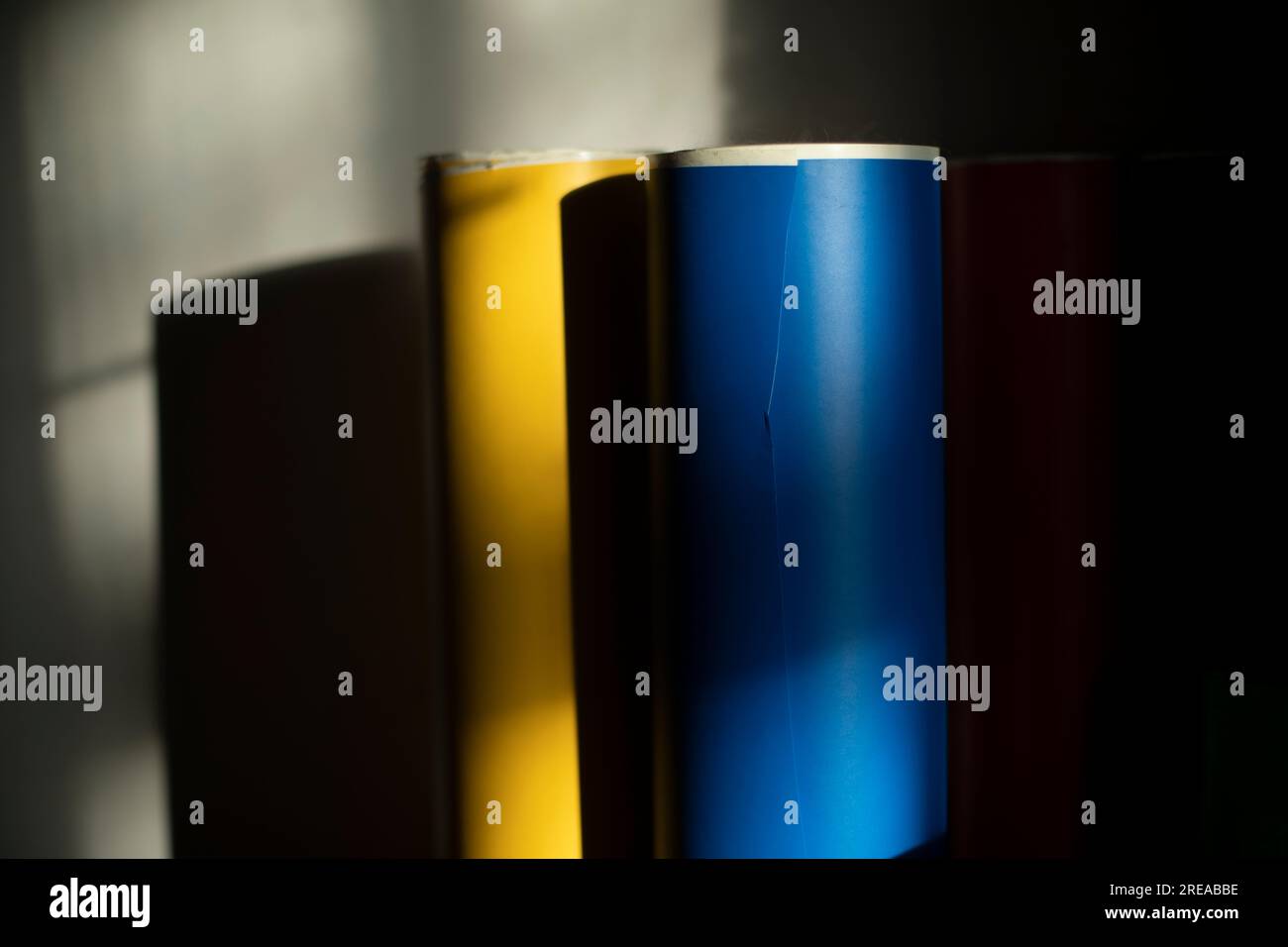 Blue and yellow paper. Blue and yellow film in rolls. Self-adhesive ...