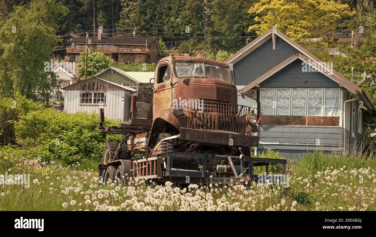 rusty truck outside. deteriorated truck vehicle. old abandoned truck ...