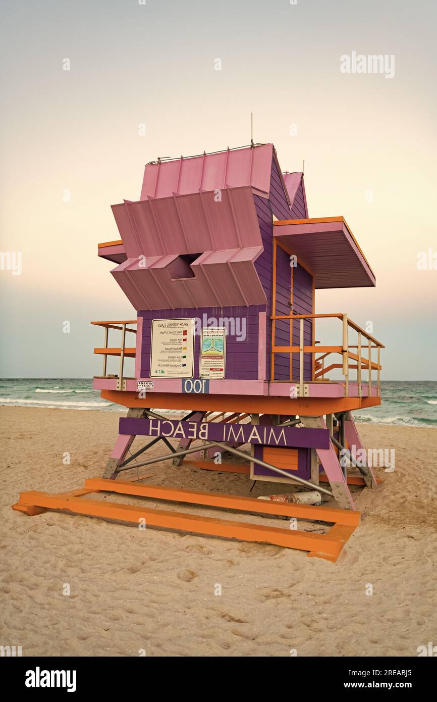 pink lifeguard at miami beach. lifeguard at miami beach in summer ...
