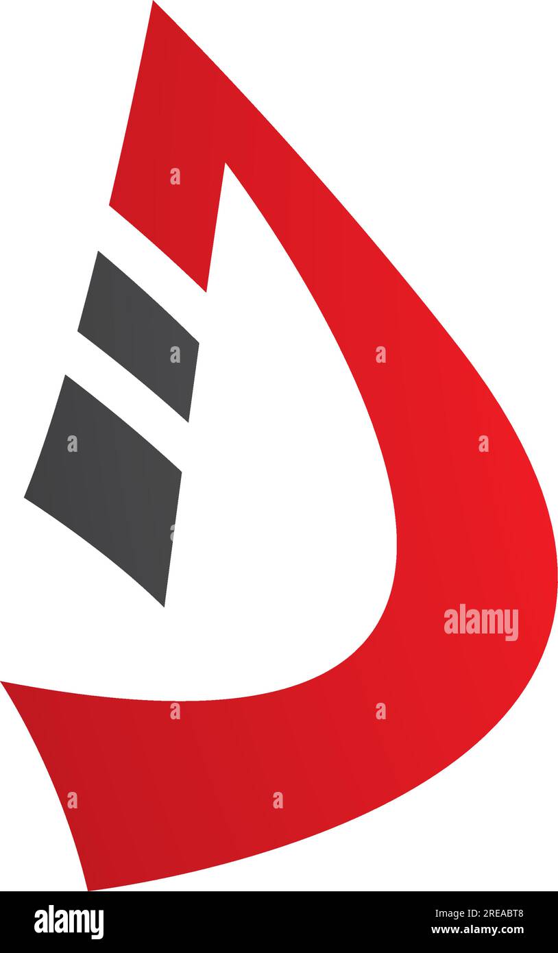 Black and Red Curved Strip Shaped Letter D Icon on a White Background ...