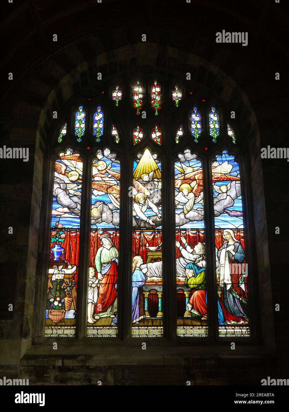 Davidstow, Cornwall, UK - March 2022: Stained glass window in St David ...
