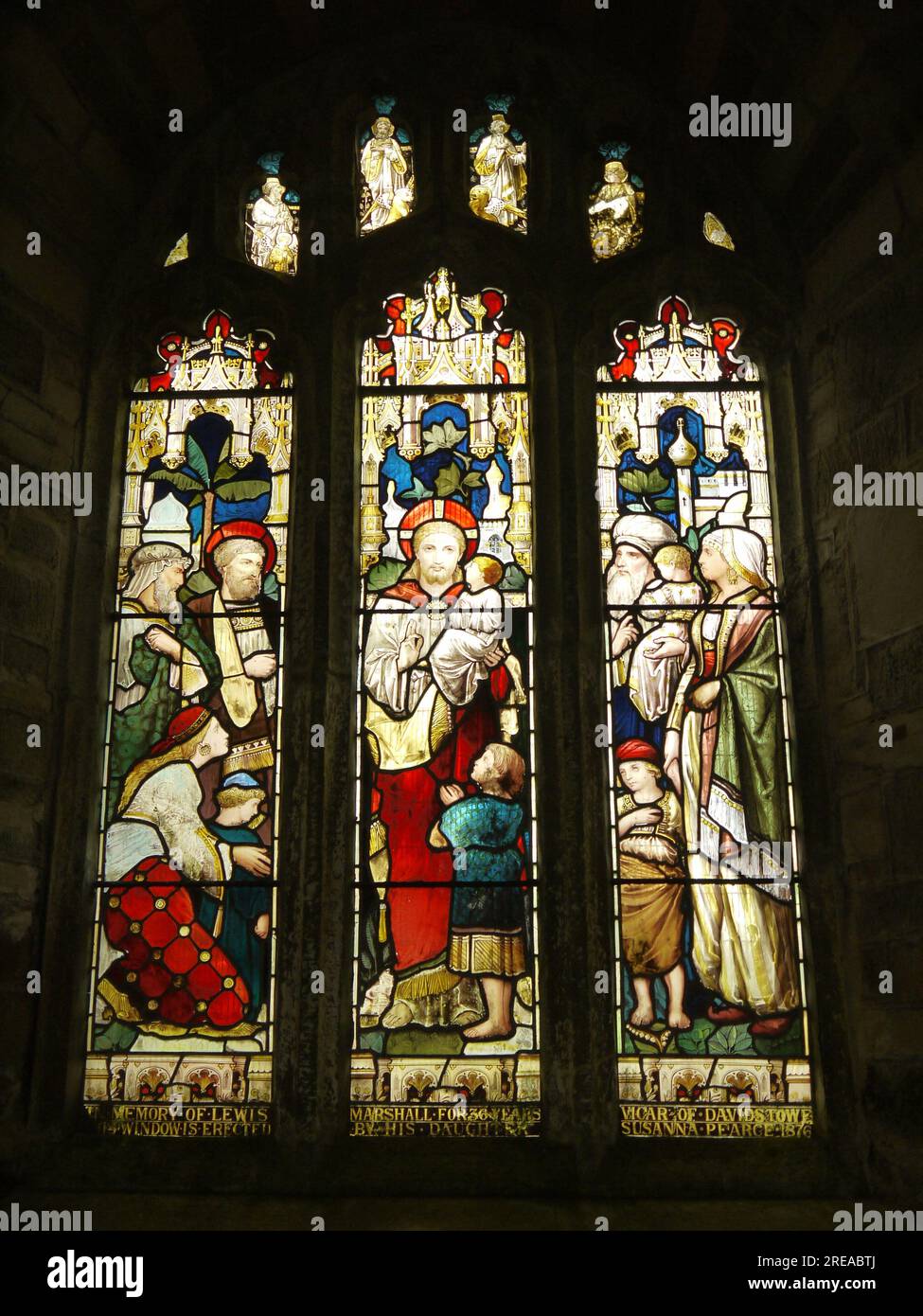 Davidstow, Cornwall, UK - March 2022: Stained glass window in St David ...