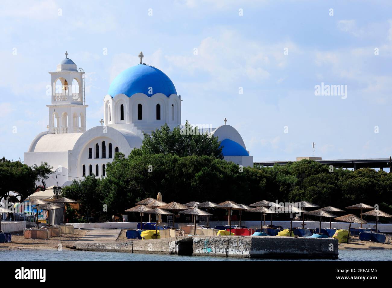 Church of Agioi Anargyroi and bell tower, Skala, Agistri Island, near ...