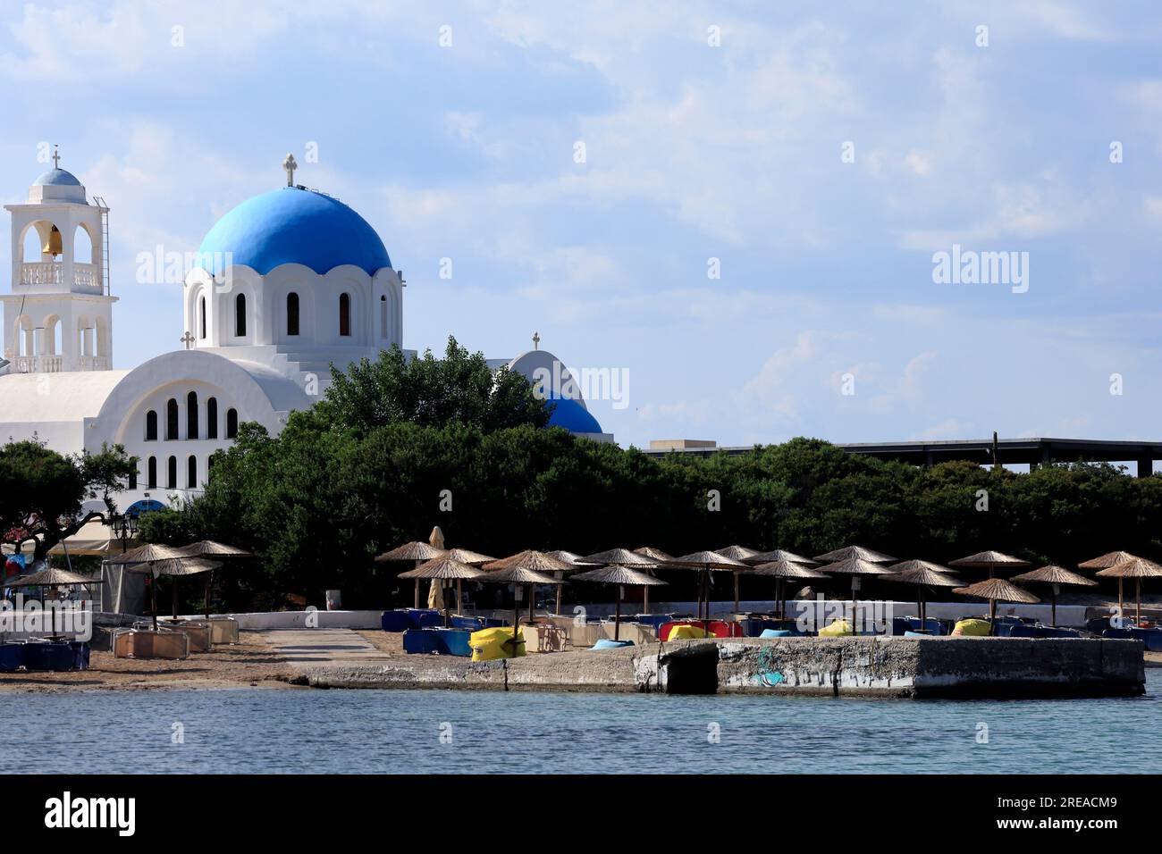 Church of Agioi Anargyroi and bell tower, Skala, Agistri Island, near ...